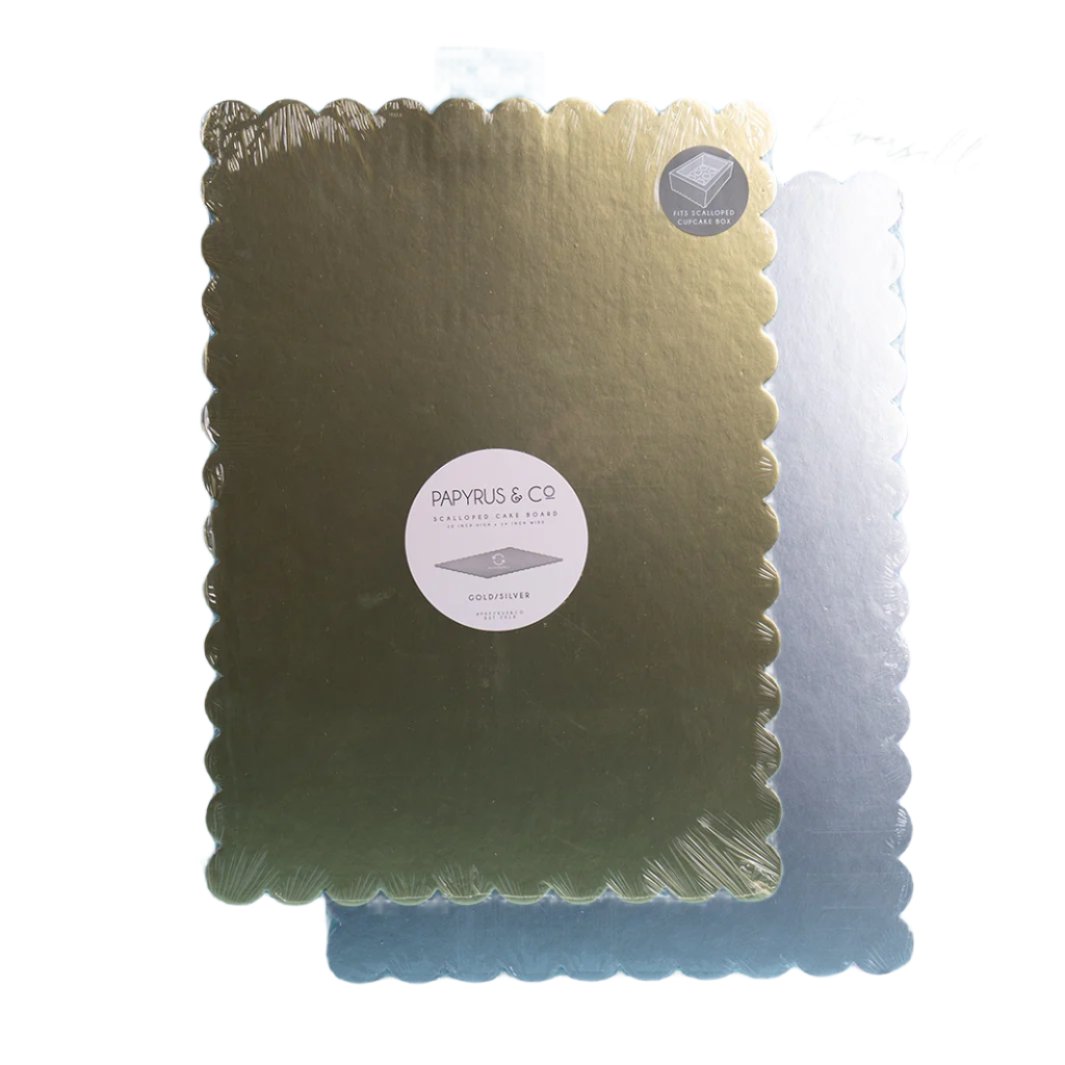 Rectangle Dual-Colour Scalloped Cake Board - Gold & Silver – CakeBase